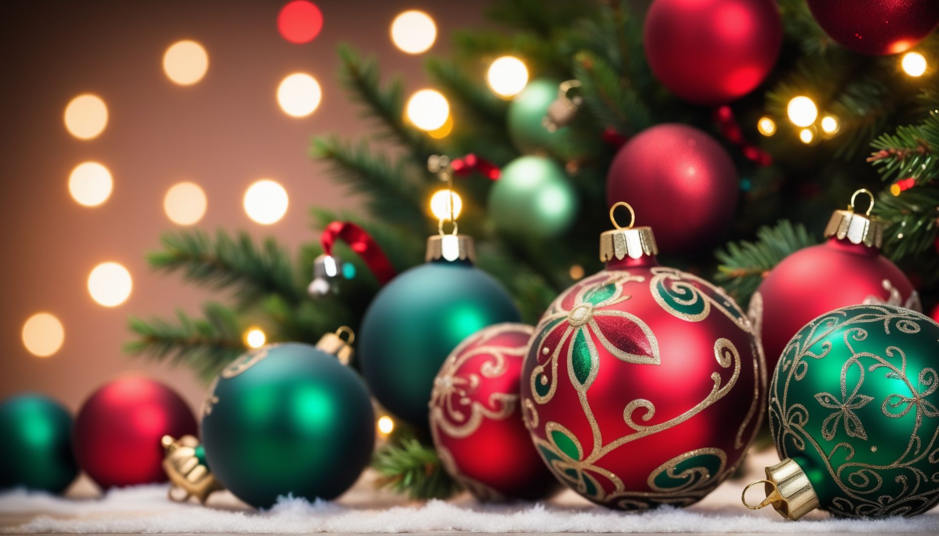 Christmas Tree, Red and Green Ornaments, Christmas Lights, Background ...