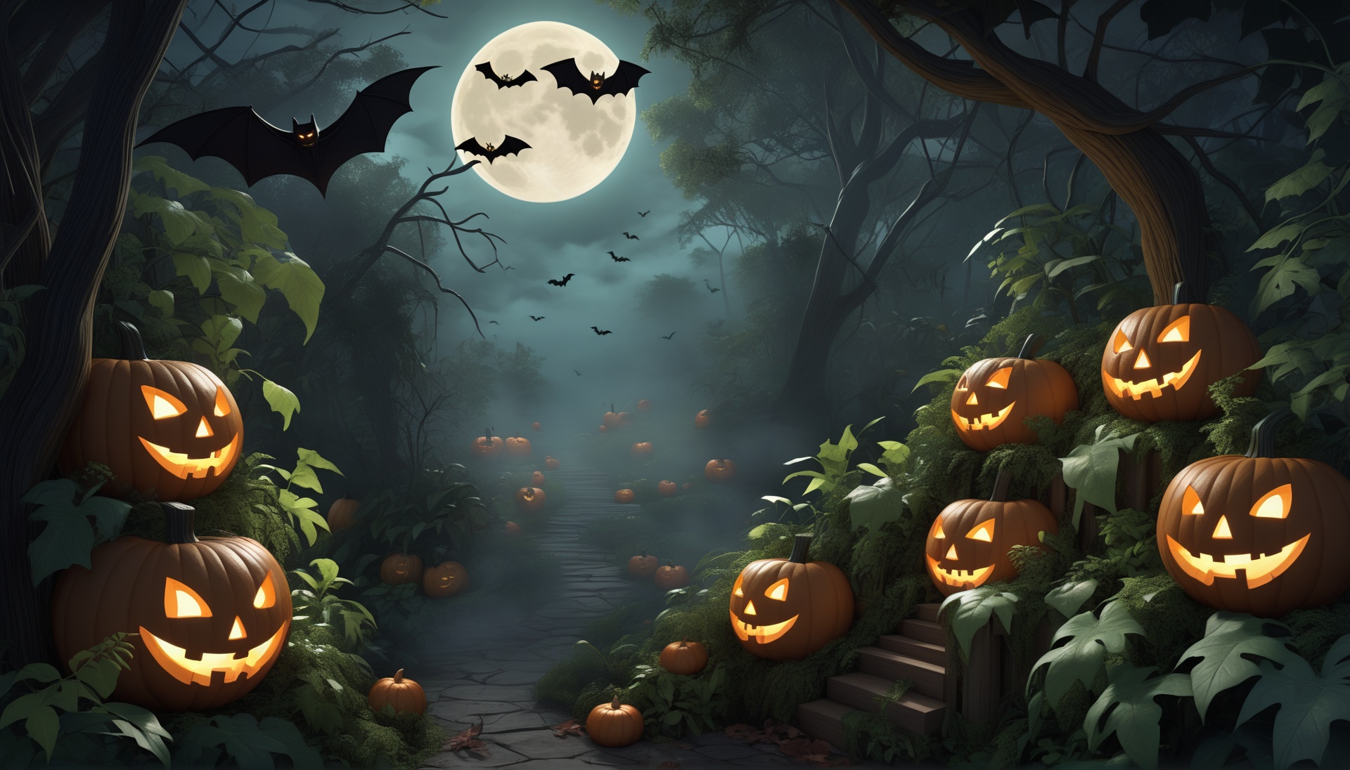 Forest Path, Studded with Pumpkins, A Misty Halloween Adventure with ...