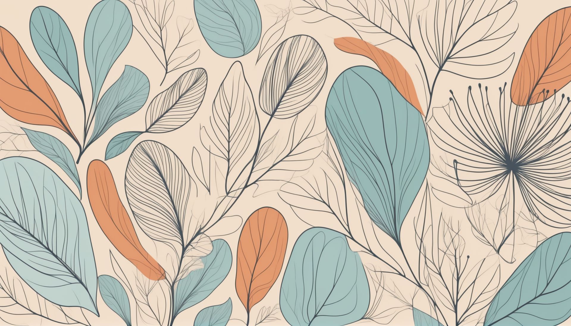 Natural Line Art, Leafs, Flowers, Organic Shape, Design Background ...