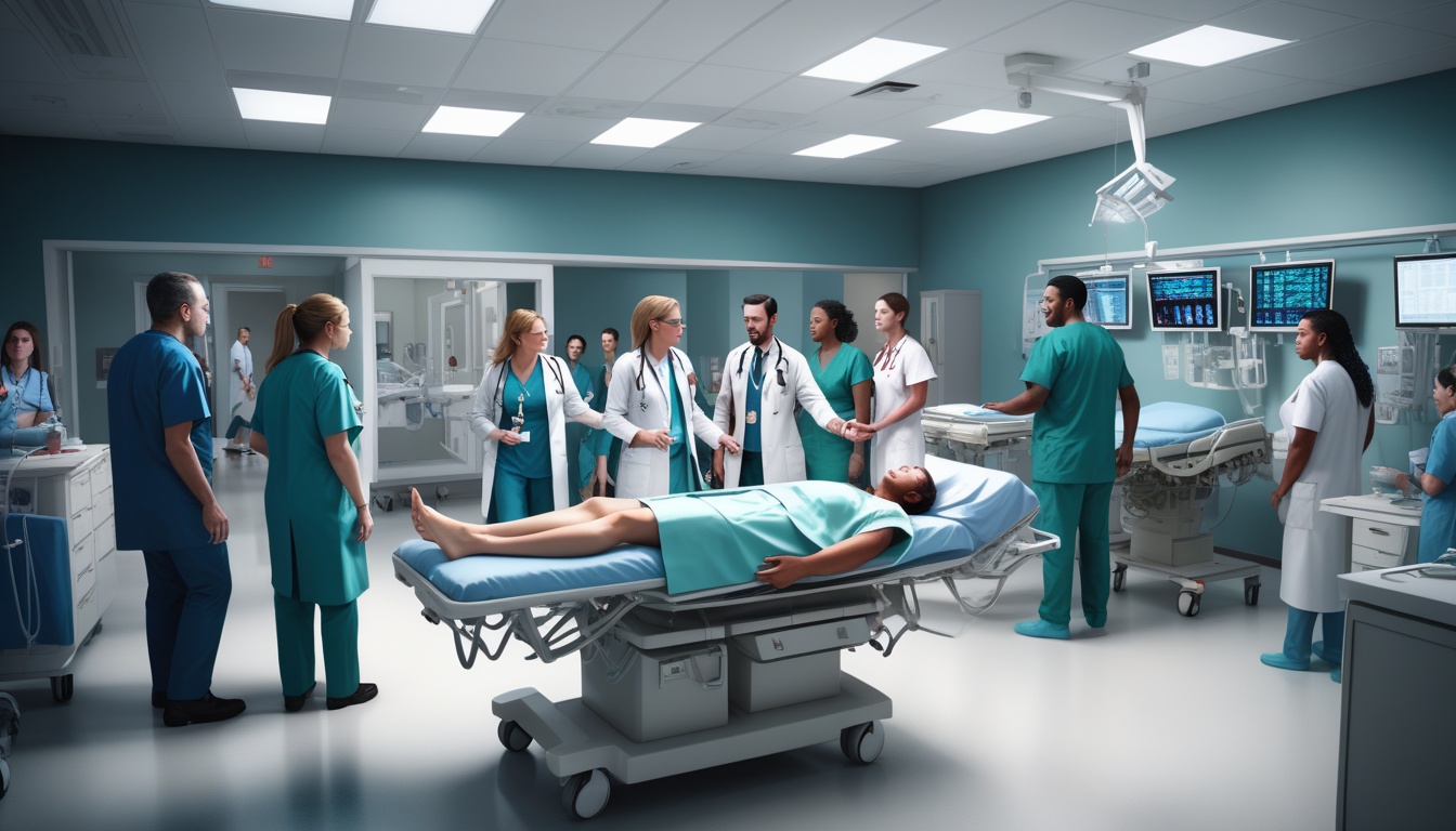 Emergency medicine, chaotic, emergency room, scene with doctors and ...