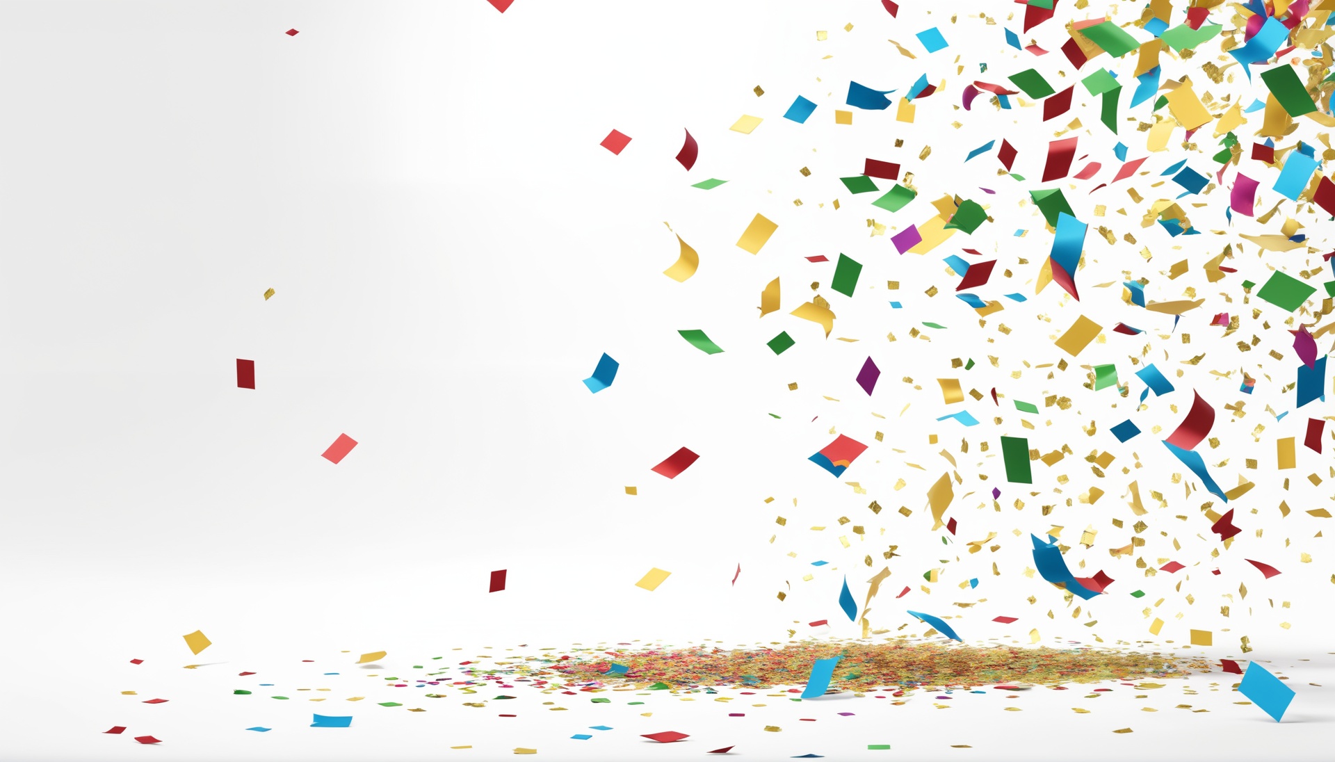 Colorful confetti falling down, Bright pieces flutter against, white ...