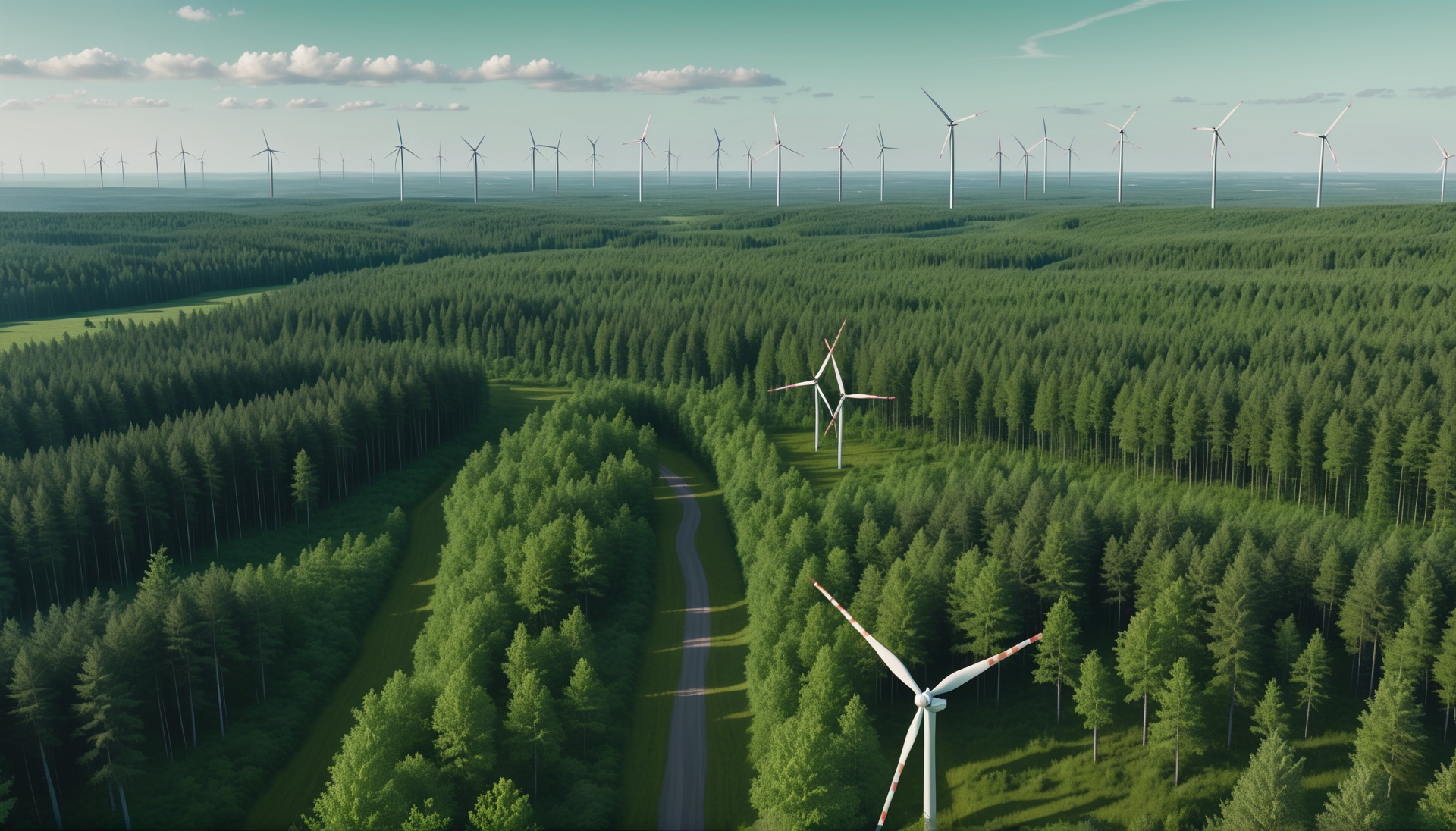 Aerial view, green forest, wind turbines - Stable Diffusion Prompts ...