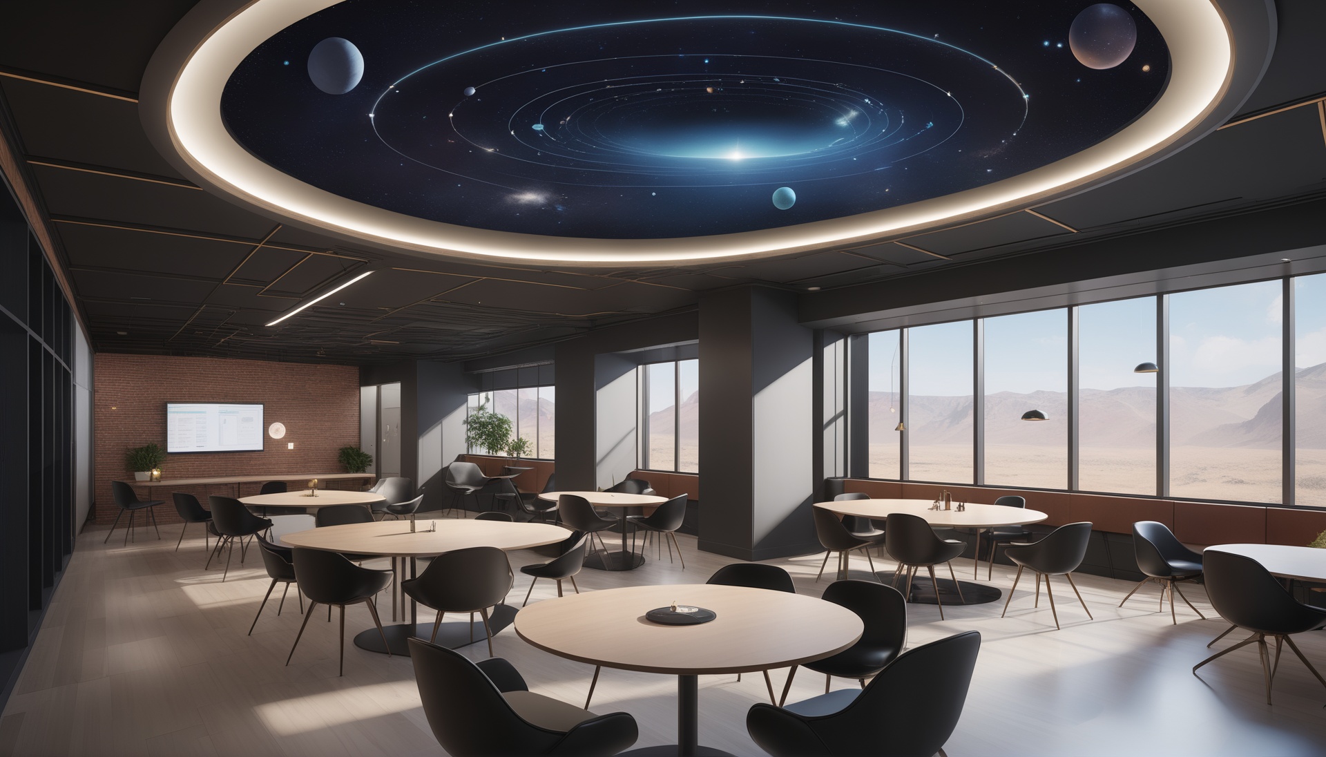 office, that mimics the cosmos, Starry constellations adorn the ceiling ...