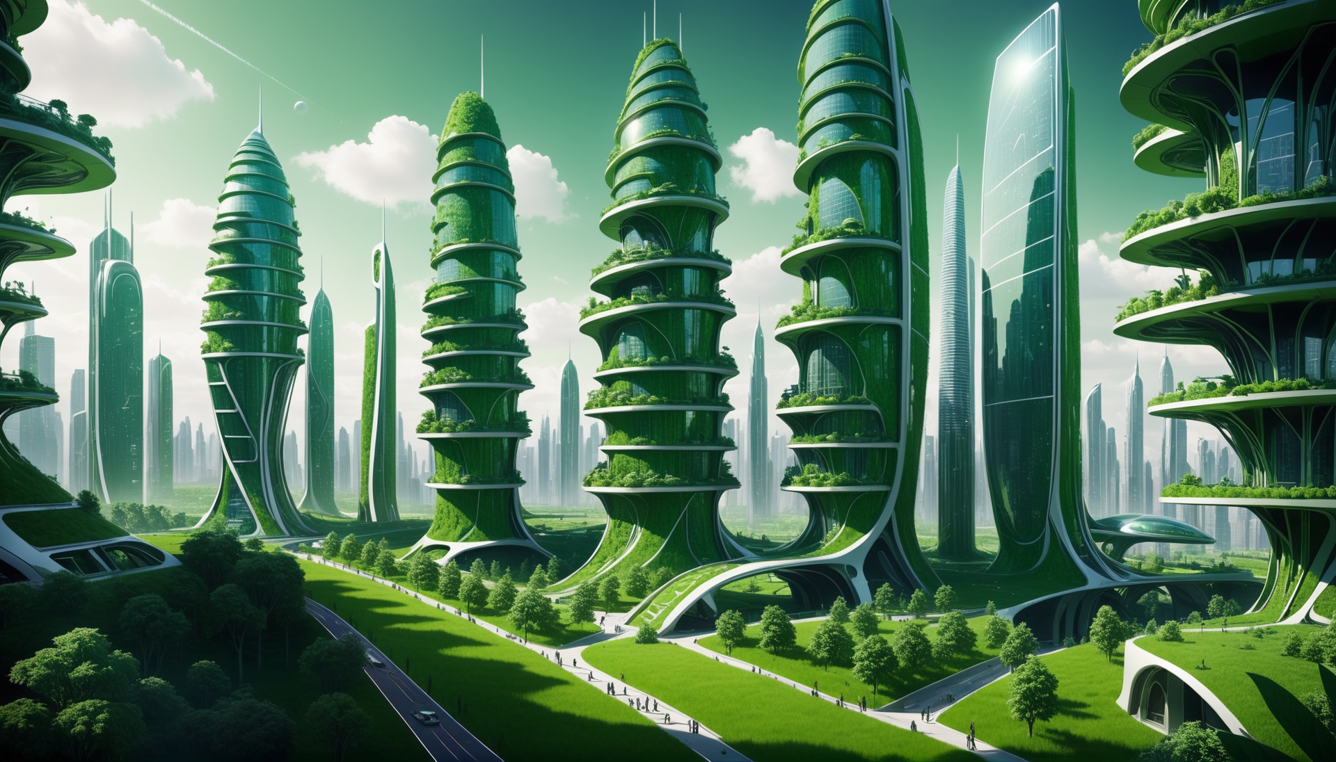 Futuristic green cityscape - Stable Diffusion Prompts 581647254