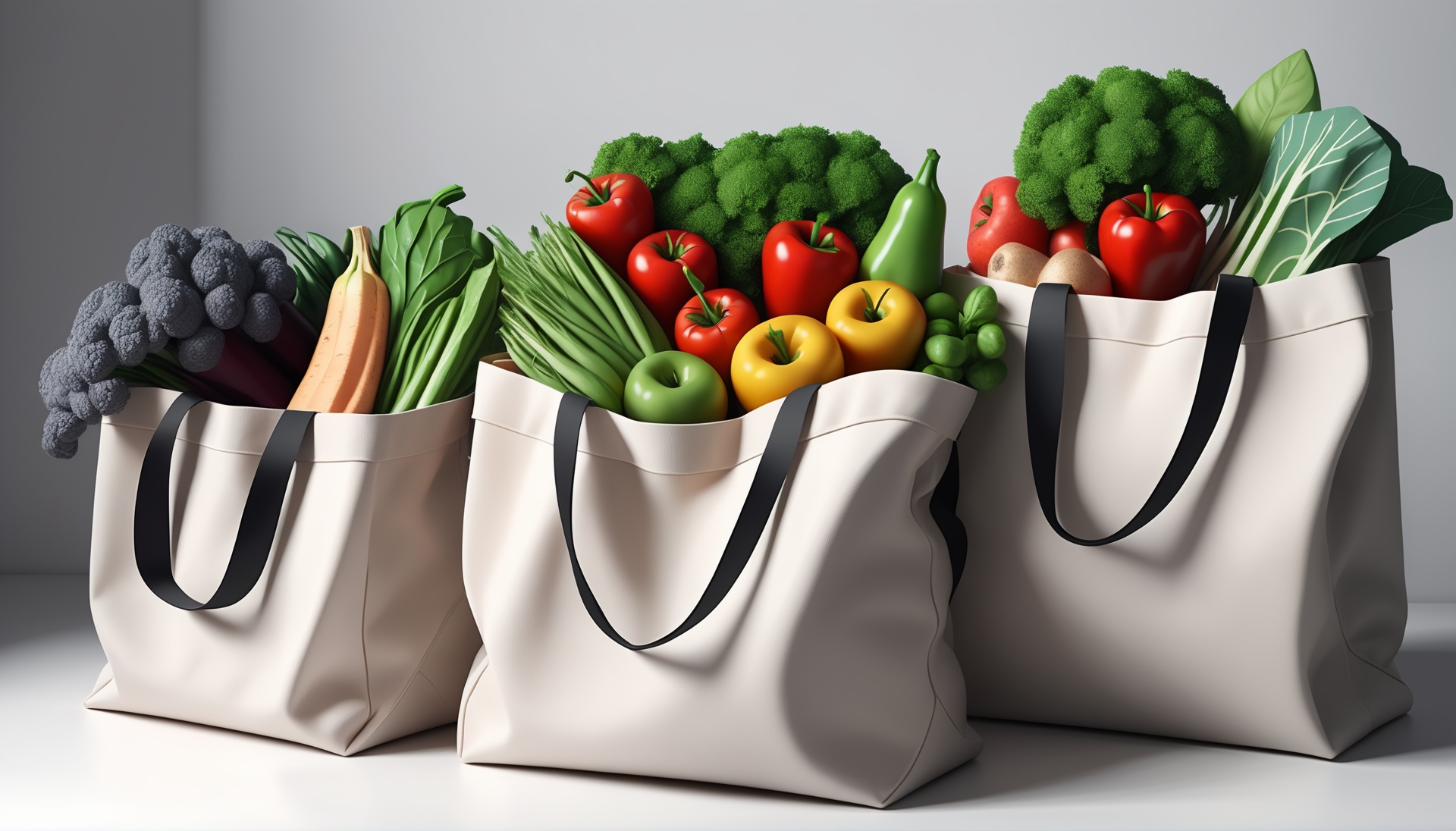 Reusable, canvas grocery bags, fresh produce, avoiding plastic waste ...