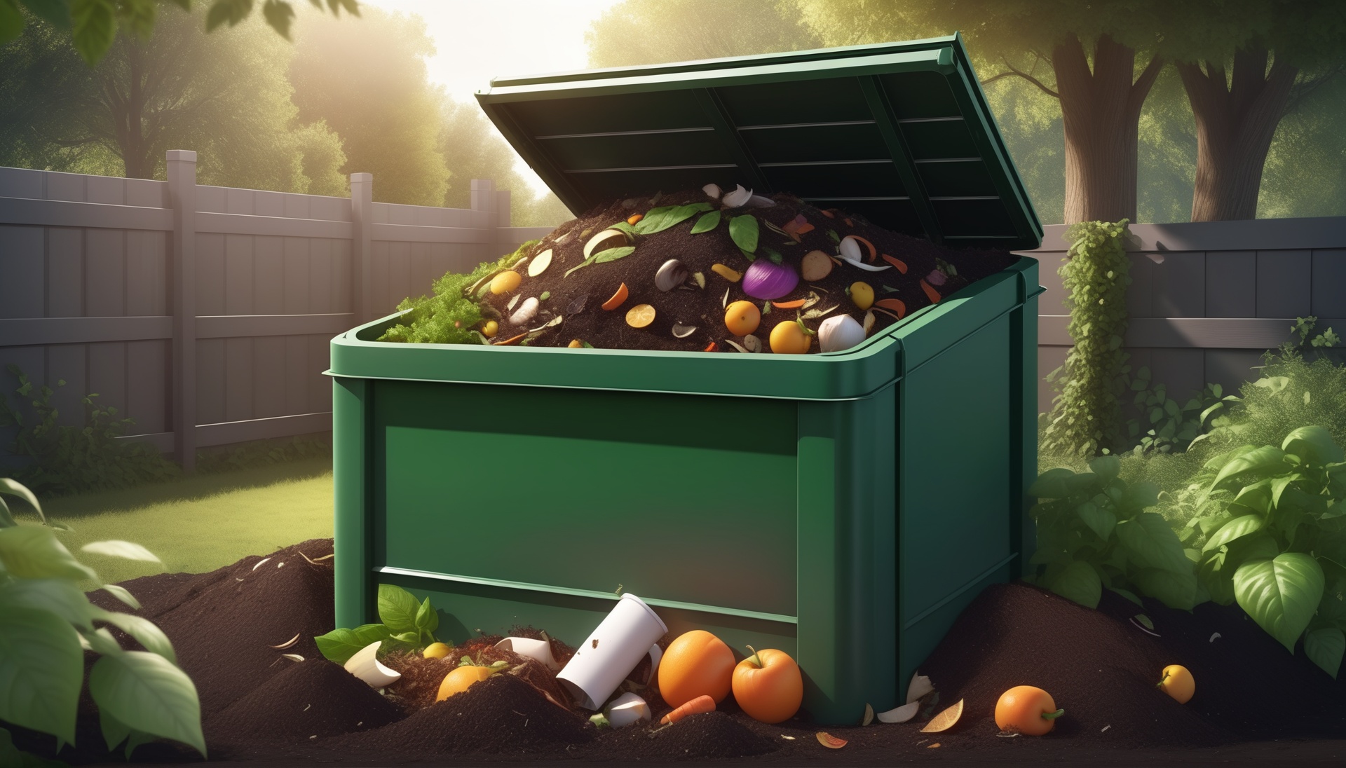 Compost bin, filled with scraps, recycling food waste into nourishing ...