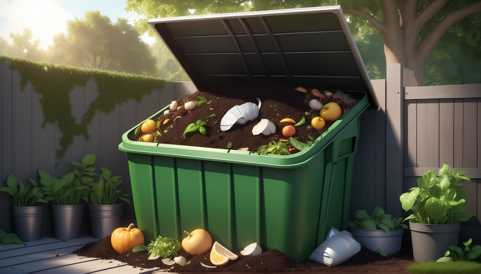 Compost bin, filled with scraps, recycling food waste into nourishing ... Compost bin, filled with scraps, recycling food waste into nourishing ...