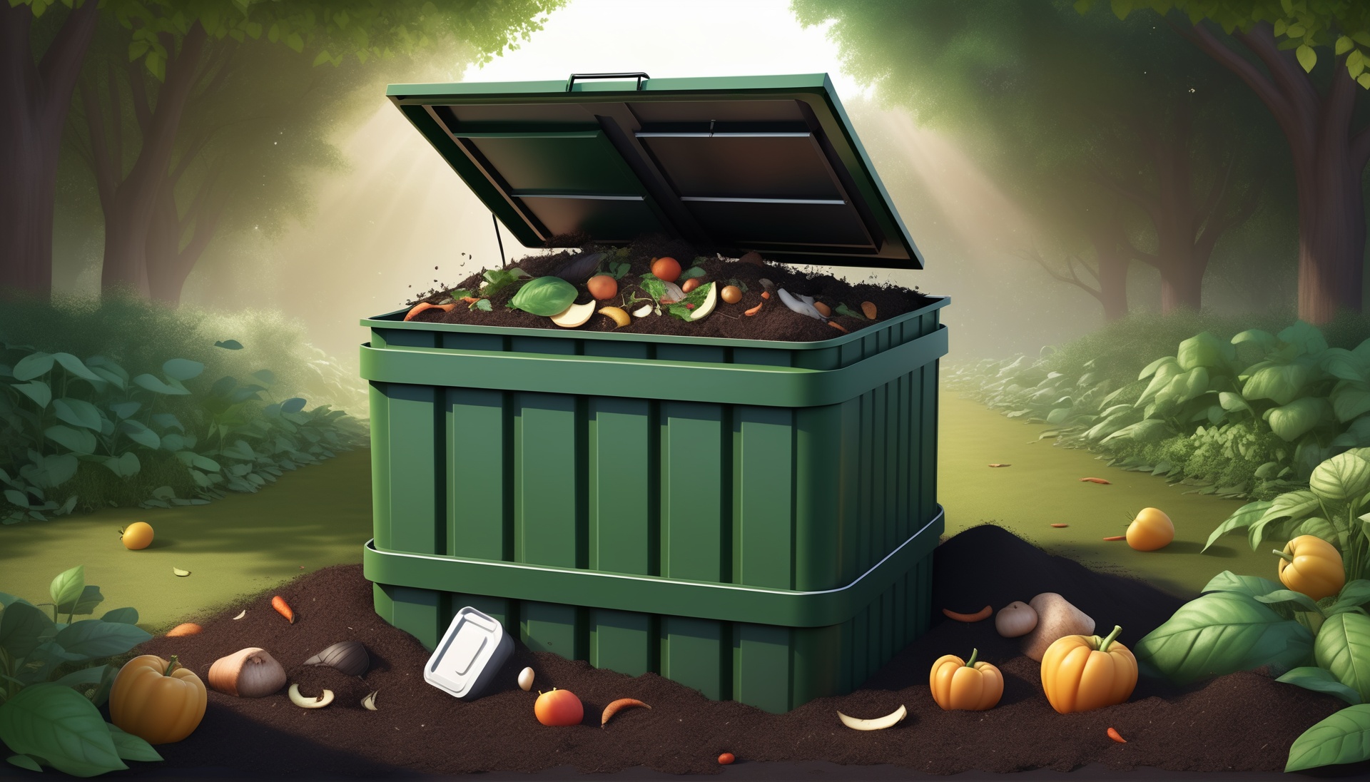 Compost bin, filled with scraps, recycling food waste into nourishing ...