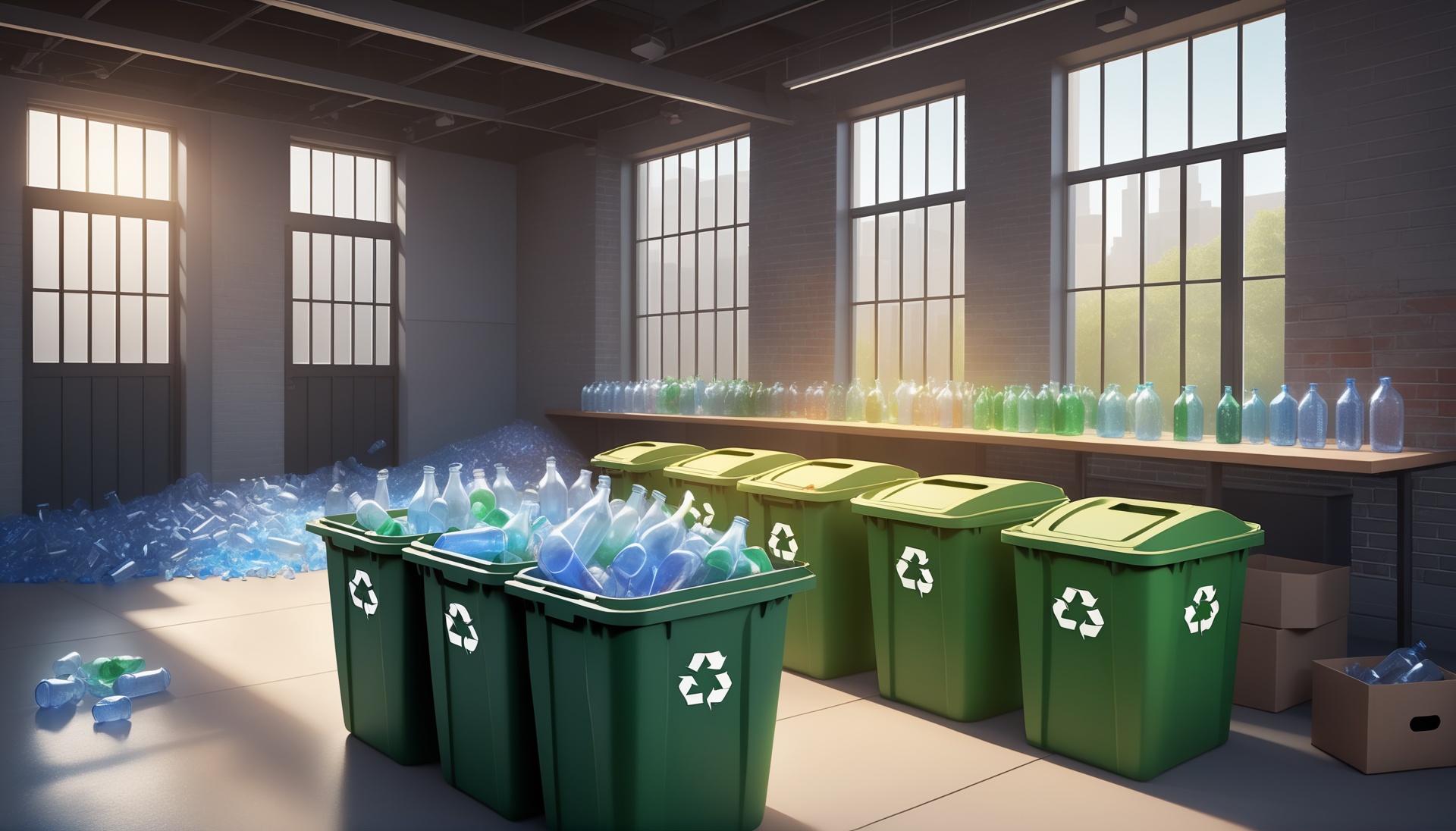 Sorting plastic bottles, containers into recycling bins, reducing waste sent to landfills ...