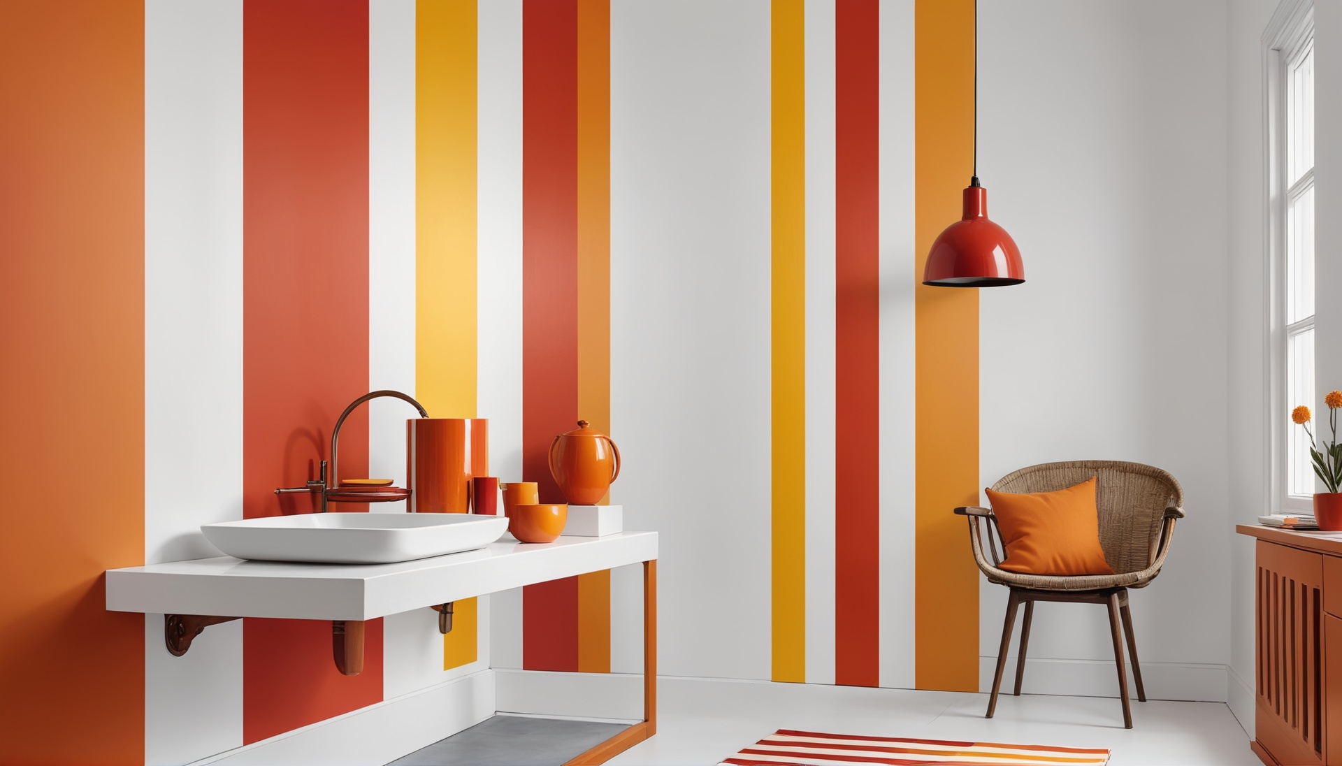 Abstract Office Design, Bold stripes in shades of ,orange, red, yellow ...