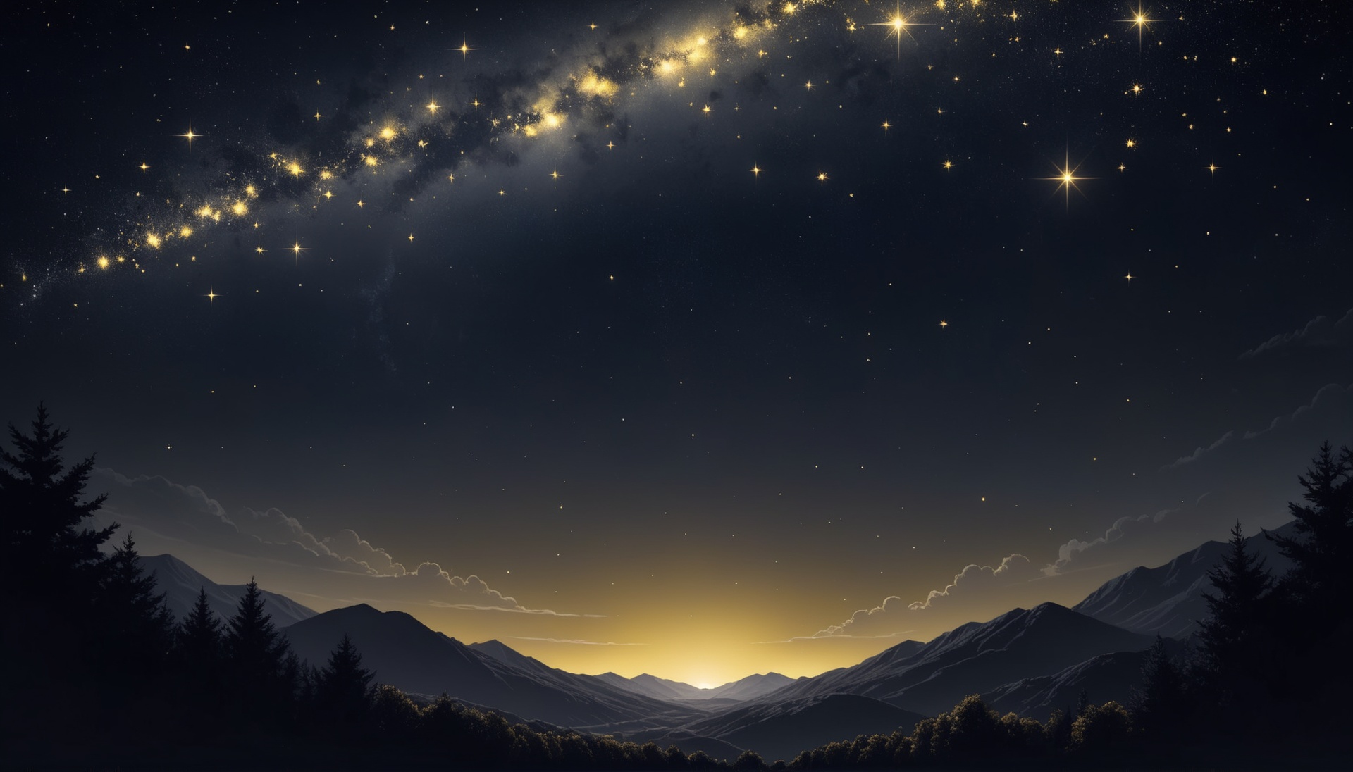 Dark night sky filled with shining stars, shades of yellow and white ...