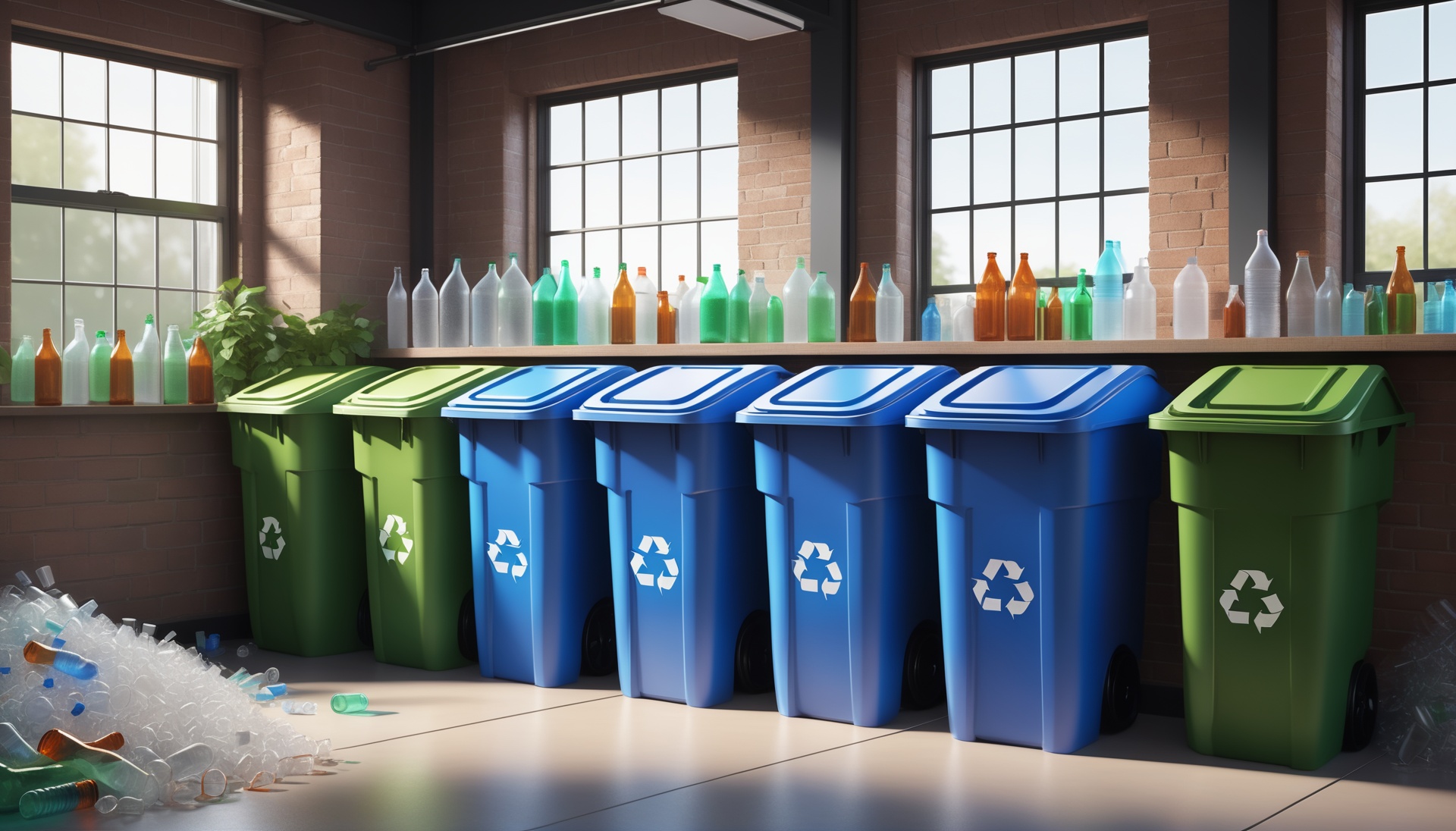 Sustainability for world, Sorting, plastic bottles, containers ,recycling, bins, reducing waste ...