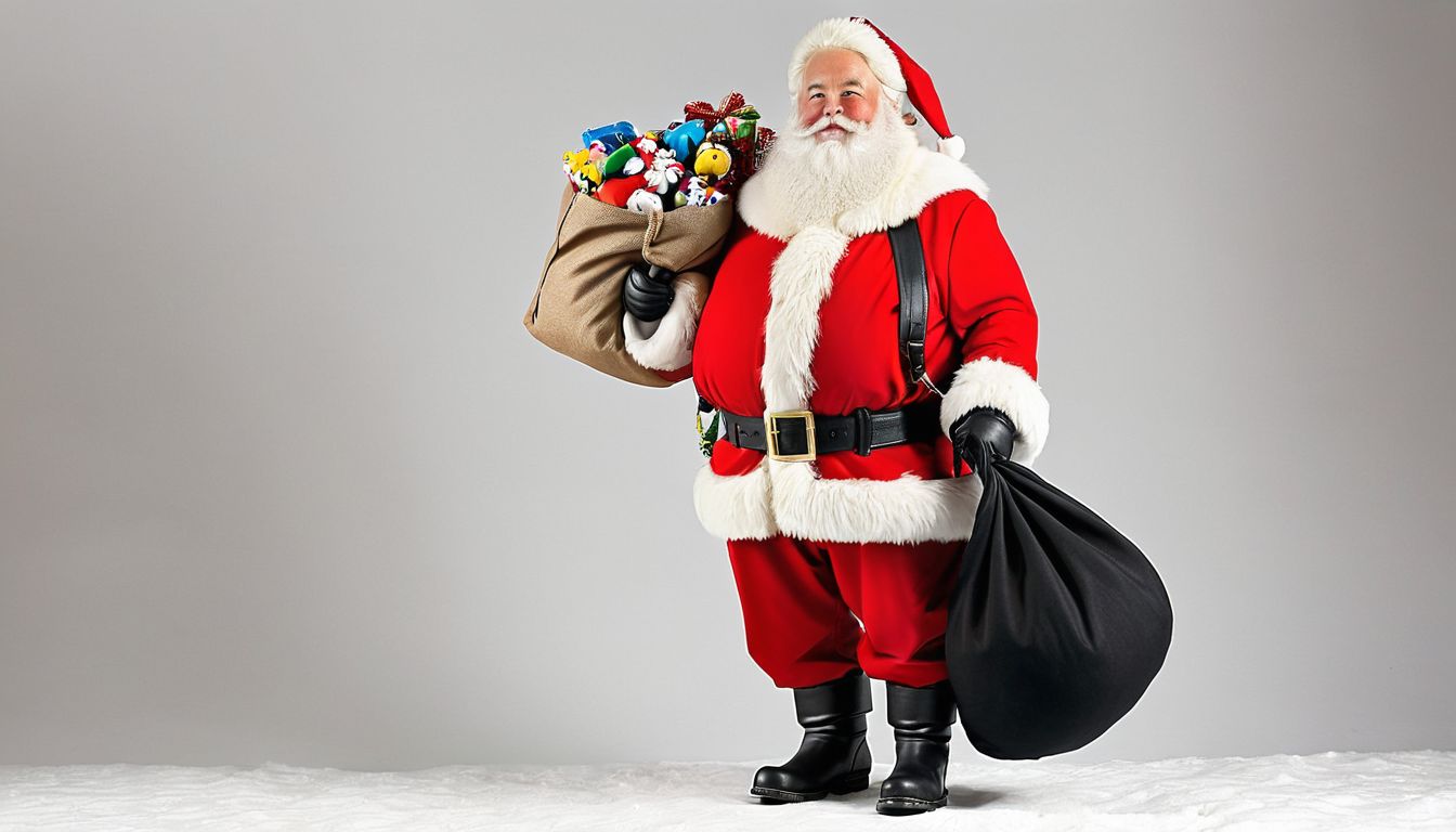 plump, white-bearded Santa Claus figure, wearing a red suit with white ...