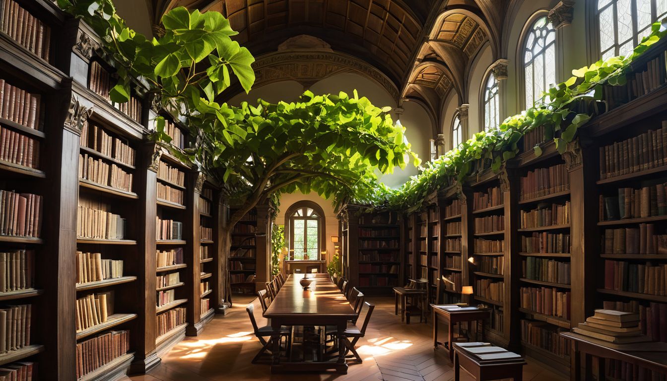 ancient, sprawling library where the books are bound in fig leaves. The ...
