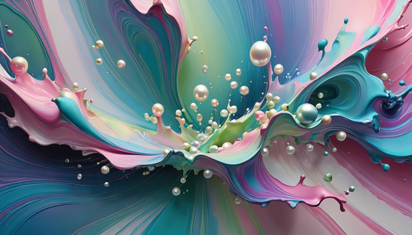 iridescent pearl splash, changing colors at different angles, blending ...